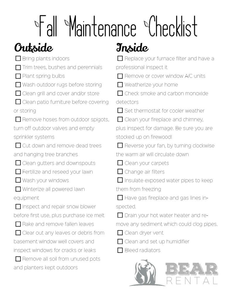 Fall Maintenance Checklist - Bear Rental