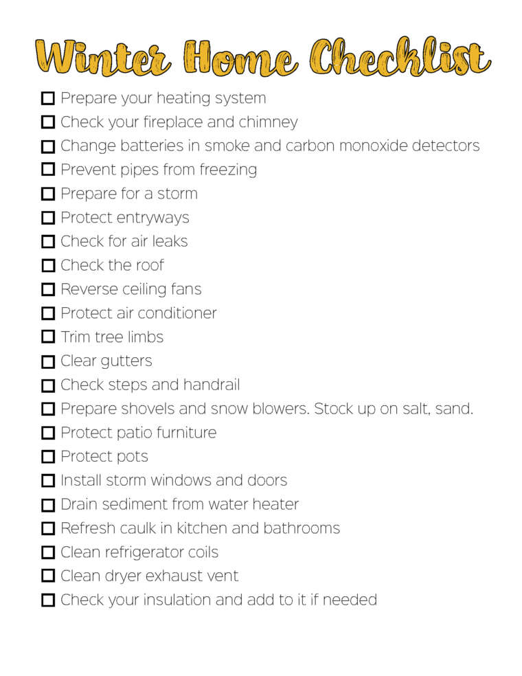 Winter Home Checklist - Bear Rental